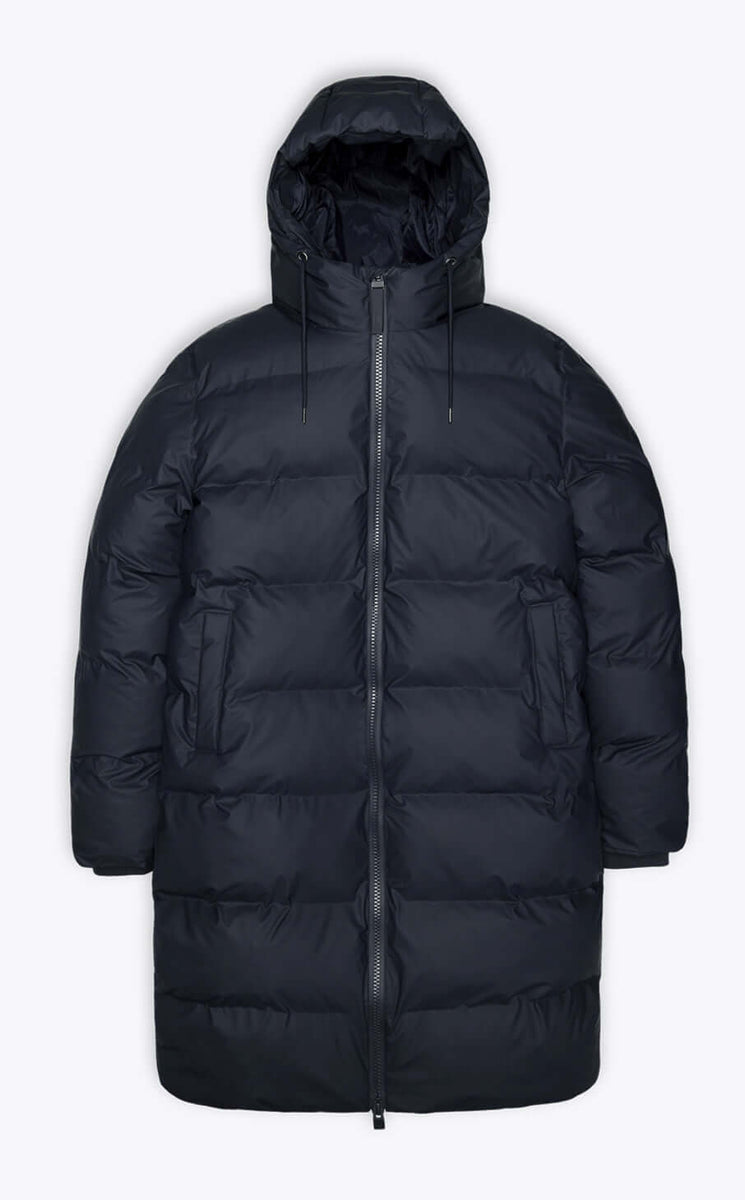Rains Alta Long Puffer Jacket Navy Coat - FREE 24h delivery ...